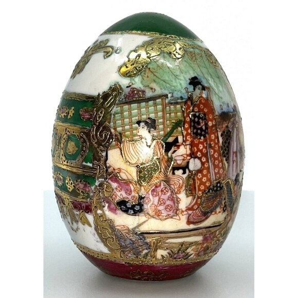 Satsuma | Accents | Japanese Satsuma Style Hand Painted Gold Gilded Porcelain Egg Signed B38 4 ...